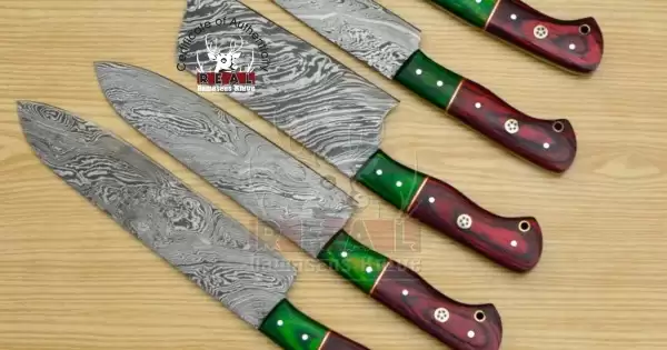 Handmade Damascus Chef set Of 5pcs With Leather
