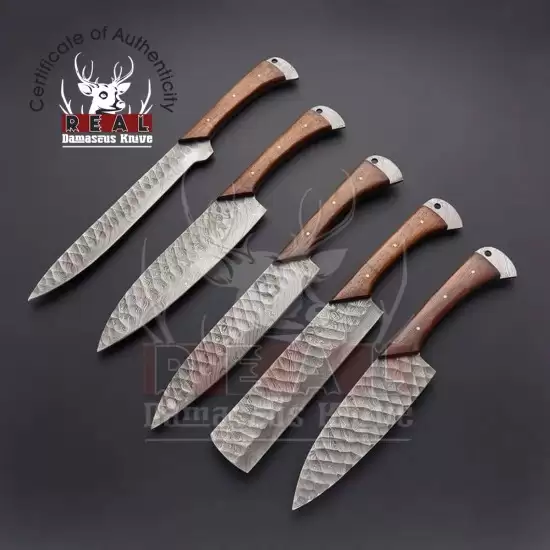 Handmade Damascus Chef set Of 5pc Forjing Fixed Blade