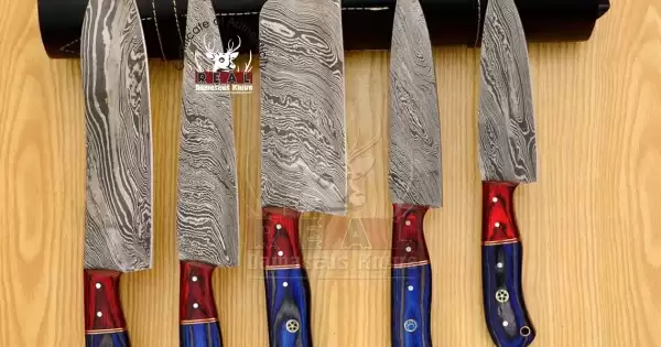 Handmade Damascus Chef set Of 5pcs With Leather Cover