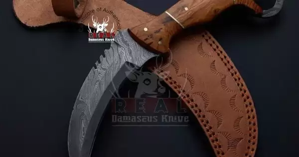 Hand Made Damascus Karambit Double Edge Hunting Knife With Leather Sheath